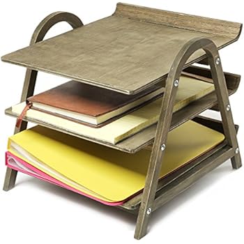 Amazon.com : 2 Tier Industrial Style Torched Wood Desktop Document Tray ...