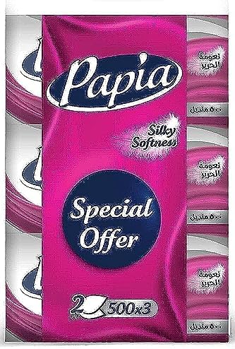 Papia Facial Tissue - PE MultiPack - 2 Ply - 500 X 3 price in Egypt ...