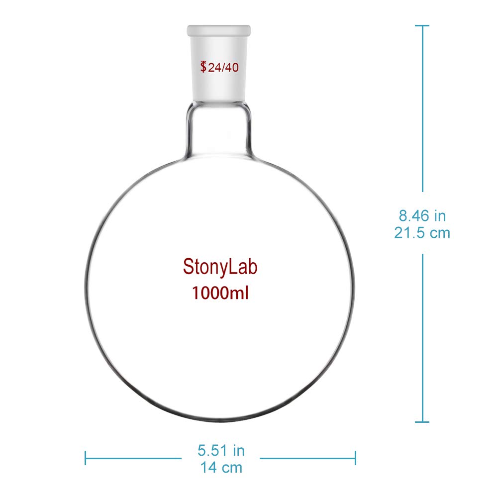 StonyLab 1000ml Glass Single Neck Round Bottom Flask RBF, with 24/40 ...
