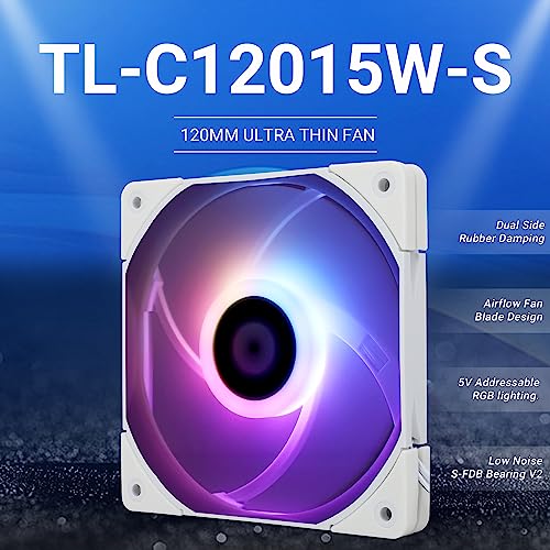 Thermalright C12015W-S CPU Fan Computer case Fan Quiet 4pin PWM ARGB PC Fan, 15mm Slimline ...