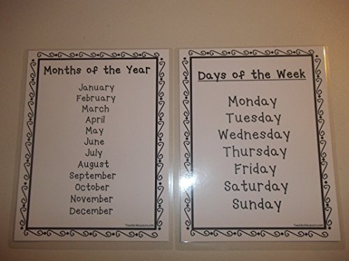 Buy Two laminated Black and White Months of the Year and Days of the ...