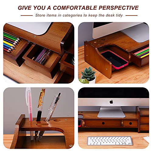 WAYTRIM Bamboo Monitor Stand Riser with Drawer Computer Riser Desk ...