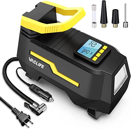 VacLife Tire Inflator for Home (110V) and Car (12V), AC/DC Portable Air Compressor for Car Tires ...
