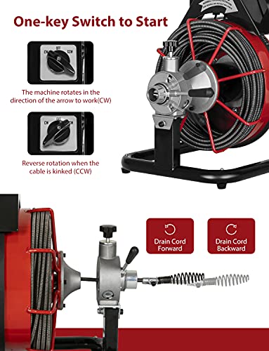 Drain Cleaner Machine 100Ft x 3/8'' 370W Electric Drain Auger Fit 1 ...
