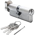 Solid Brass Door Lock Cylinder with 3 Brass Keys 90mm Storm Door Lock Replacement Brushed Nickel ...