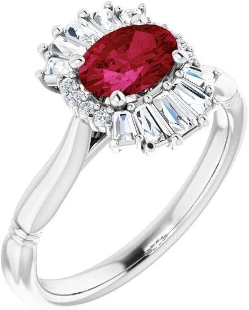 Amazon.com: Solid 14k White Gold Solitaire Ruby and 1/4 Cttw Diamond ...