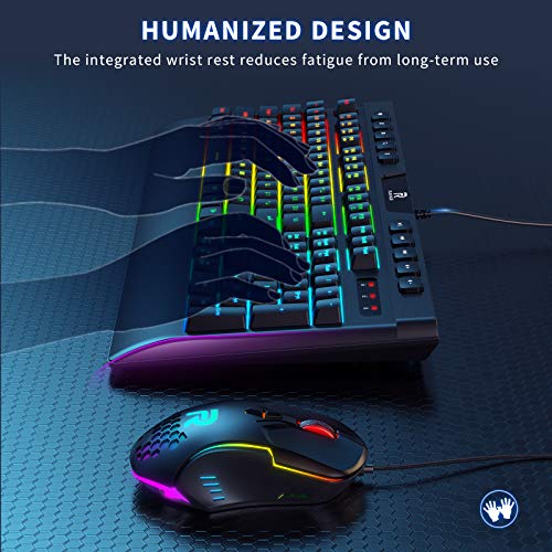 RUNMUS Gaming Keyboard and Mouse Combo, RGB Rainbow Backlit, Wired 104 ...