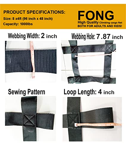 Fong 8 ft X 4 ft Climbing Cargo Net Black (96 inch x 48 inch ...