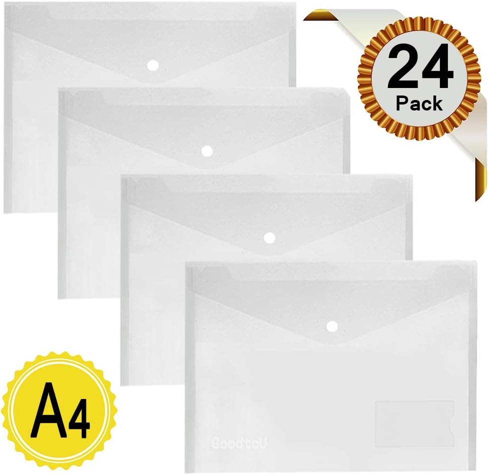 Plastic Wallets – 24 Pcs A4 Clear Plastic Folders Popper Wallet ...