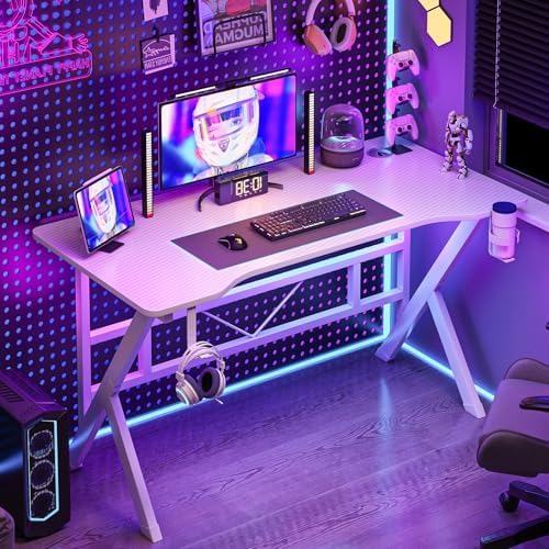 Gaming Table, K Shaped Computer Table with Carbon Fiber Surface, Desk ...