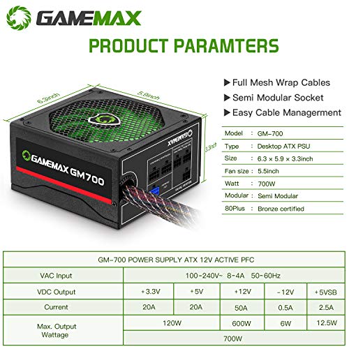 Power Supply 700W 80+ Bronze Semi Modular, GAMEMAX GM-700 | Pricepulse