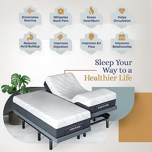 Sven & Son Bliss Series Adjustable Bed Base + 12" Split King, Luxury Cool Gel Memory Foam ...