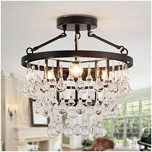 Modern Crystal Chandelier 3-Lights Crystal Semi Flush Mount Ceiling ...