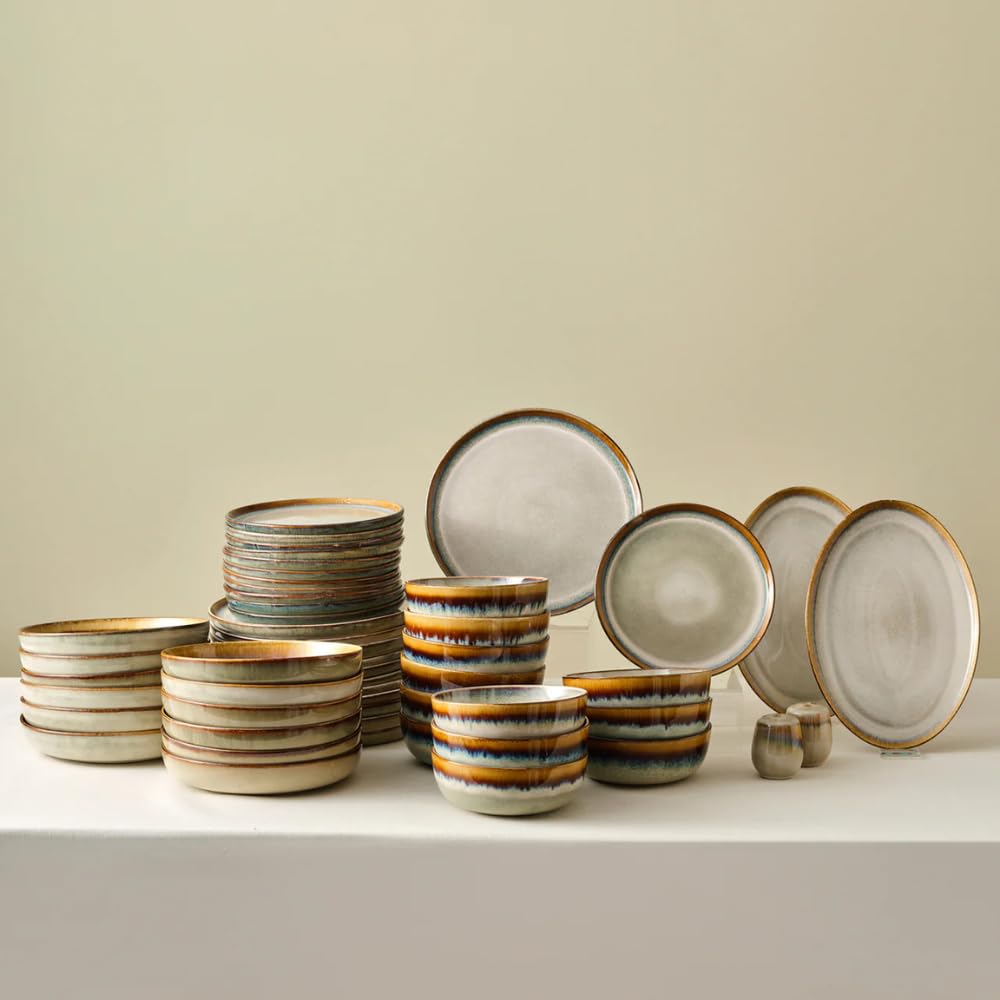 Karaca Earthy Stoneware Plates and Bowls Set, Reactive Glaze Dinner Set ...
