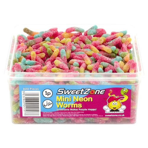 SweetZone 100% Halal Jelly Sweets - Mini Neon Worms Tub of 600pcs: Amazon.co.uk: Grocery