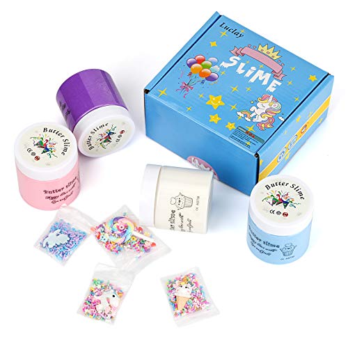 Luclay Fluffy Slime Putty Slime，4 Packs Soft Butter Slime Kit Stress ...