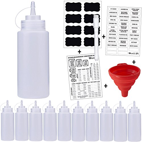 10-PACK Premium Plastic Squeeze Bottles, 16 Oz Condiment