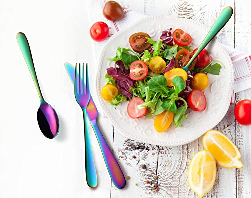 Colorful Rainbow Flatware Silverware Set, 30-Piece Stainless Steel ...