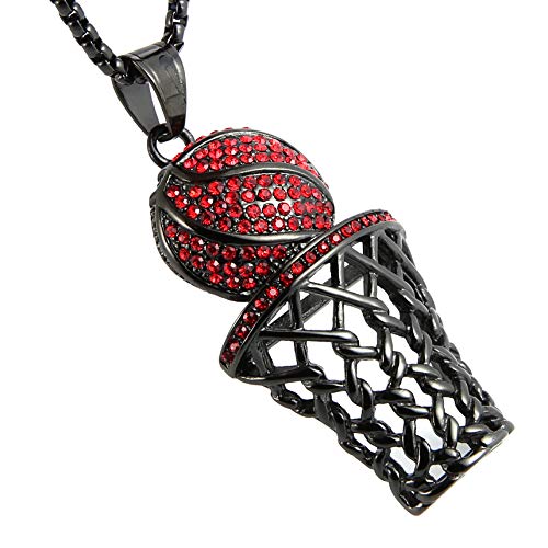 HZMAN Mens 18k Gold Silver Plated Basketball Rim CZ Inlay Pendant Hip ...