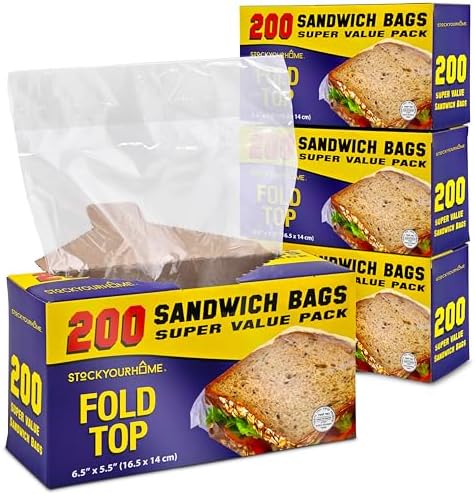 Stock Your Home Clear Fold Top Sandwich Bags 800 Count, Bulk Disposable ...
