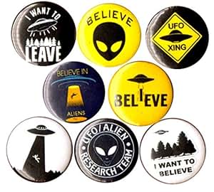 Amazon.com: Panic Buttons UFO 8 NEW button pin badges Alien ...