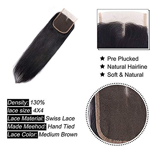 Brazilian Virgin Human Hair Closure Straight 4x4 Lace Closure Middle ...