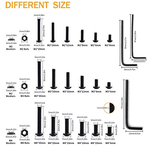 VIGRUE M2 M3 M4 Hex Socket Button Head Cap Screws Bolts Nuts Washers Assortment Kit with Allen ...