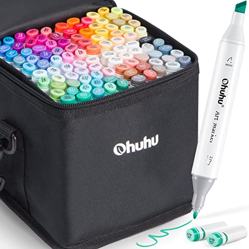 Ohuhu Alcohol Based Markers Double Tipped Art Marker Set - Fine Chisel ...