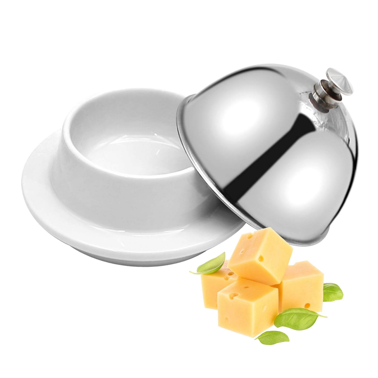 EATAKWARD Ceramic Butter Dish with Stainless Dome Cover, Cheese Dish ...