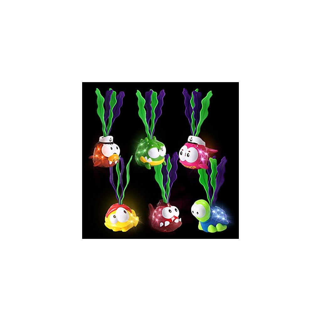 JOYIN Light-up Diving Pool Toys Set, 6 Packs of Diving Toy Animals ...