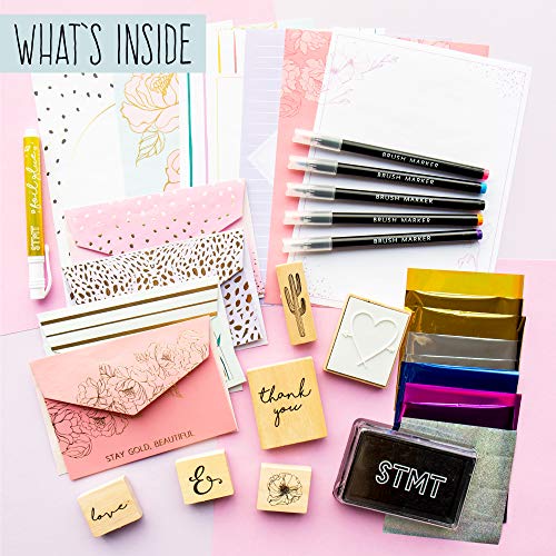 STMT Social Stationery Set - Kit Includes 6 Wooden Stamps, Stamp Pad ...