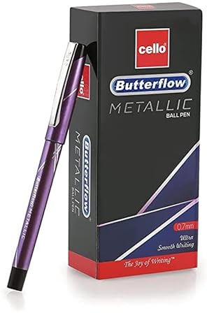 Cello Butterflow Metallic Ball Pen -10pc PVC Box I Blue Ink Colour ...