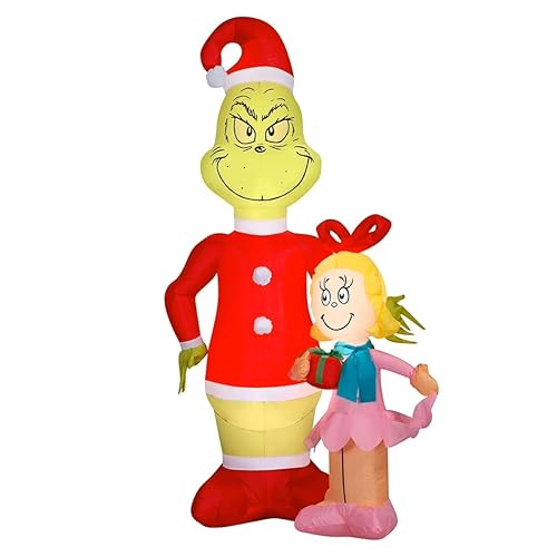 Dr. Seuss Grinch and Cindy Lou Who Christmas Inflatable Scene, 6ft ...