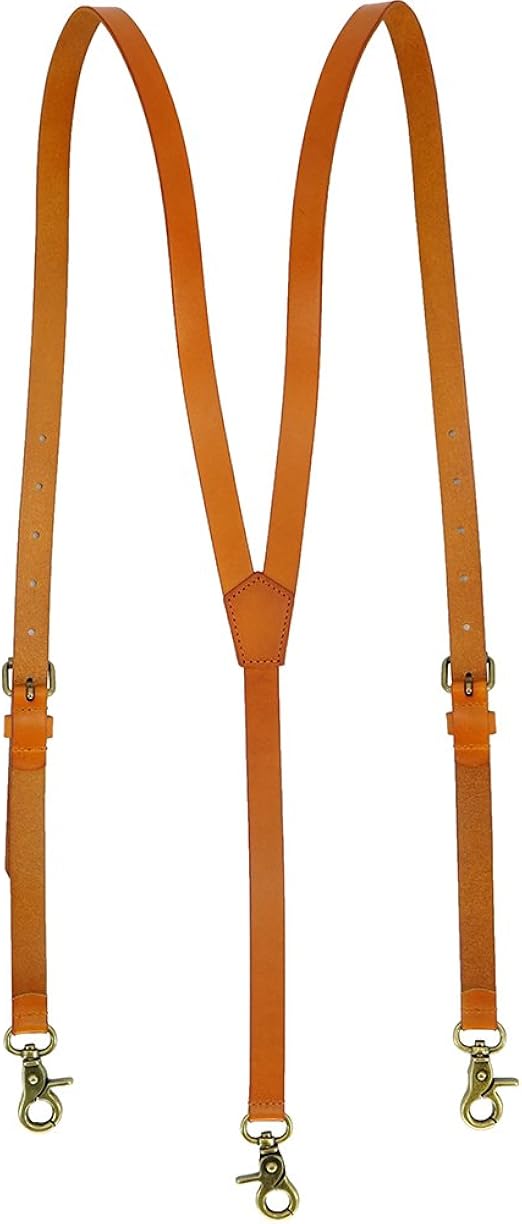 Men's Brown Shiny Genuine Leather Suspenders, Steampunk Style Y back ...