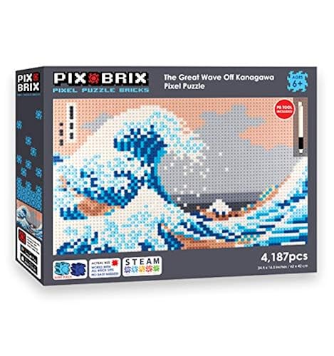 Pix Brix Pixel Art Puzzle Bricks – The Great Wave Off Kanagawa Pixel Puzzle – Patented Colorful ...