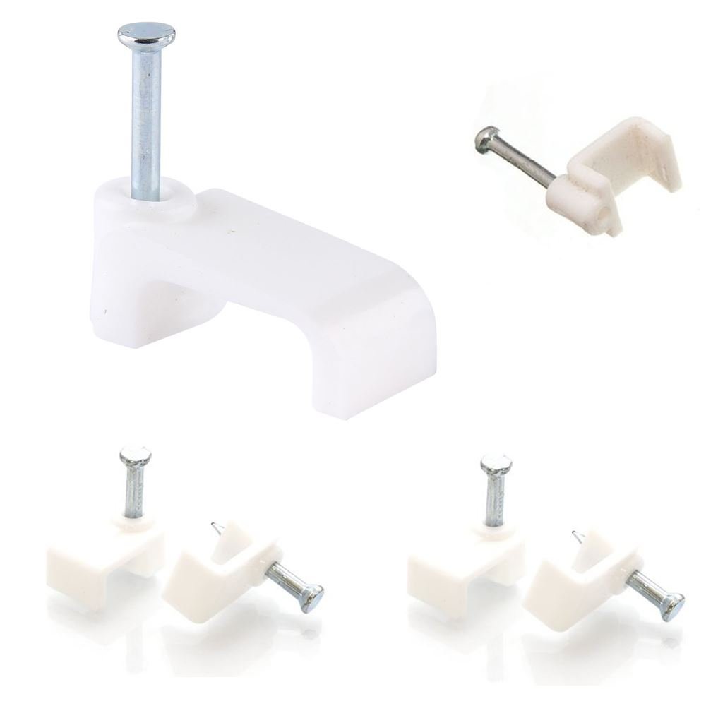 White Plastic Flat Electrical Wire Cable Clips TV Phone Internet Lead ...