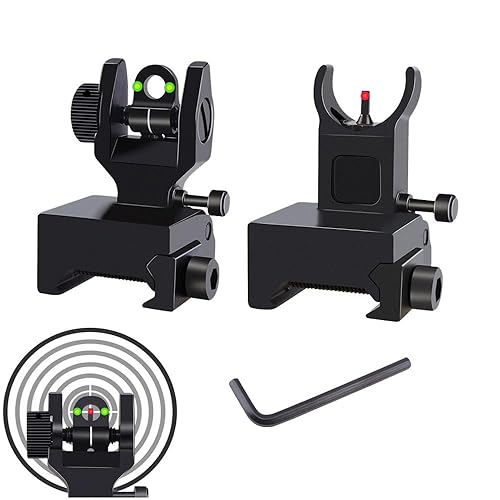Fiber Optics Flip Up Iron Sight Front Red Dot Sight and Rear Green Dot Sight Fit Picatinny ...