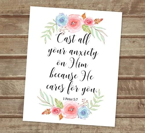 Amazon.com: Cast All Your Anxiety On Him, 1 Peter 5:7, Inspirational ...