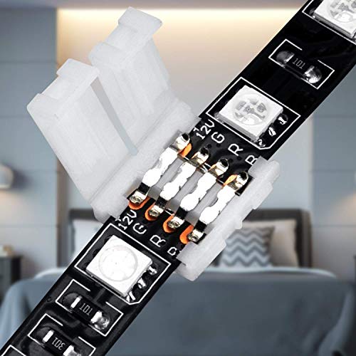 WENHSIN 10Packs 4-Pin RGB LED Light Strip Connectors 10mm Unwired Gapless Solderless Adapter ...