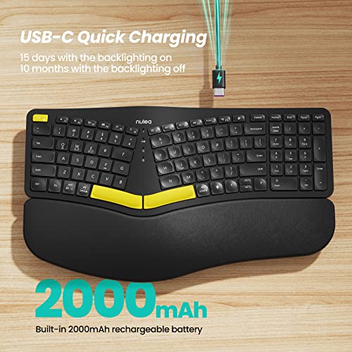 Nulea Wireless Ergonomic Keyboard Split Keyboard With Wrist Rest Usb C Charging 7 Color