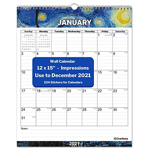 CRANBURY 2021 Wall Calendar Vertical - (Impressions), 12 x 15 Large ...