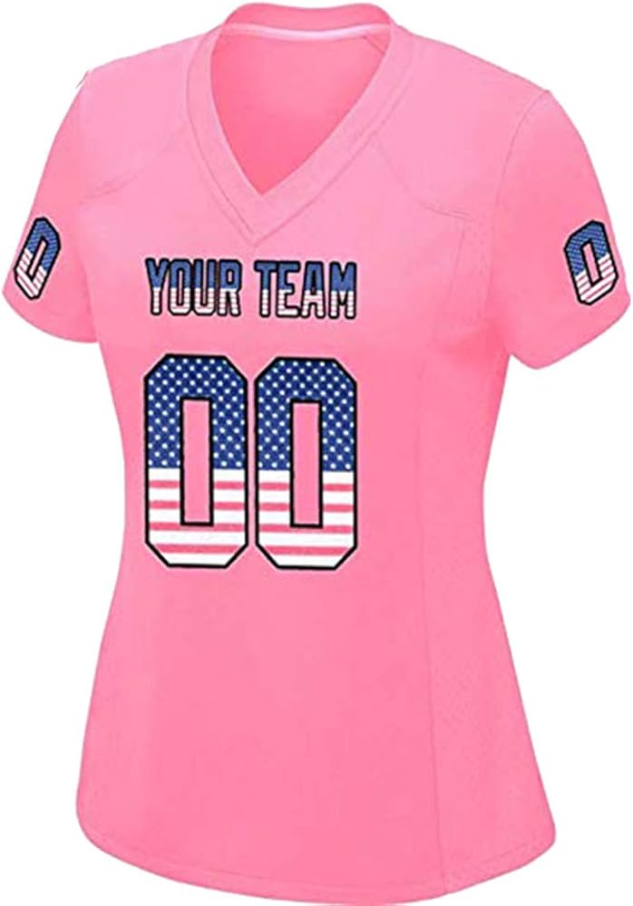 Amazon.com: Qimeijer Custom Pink Mesh Football Jersey for Women Girls ...