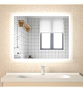 Amazon.com: HAUSCHEN HOME Lighted LED Bathroom Mirror, Wall Mounted ...