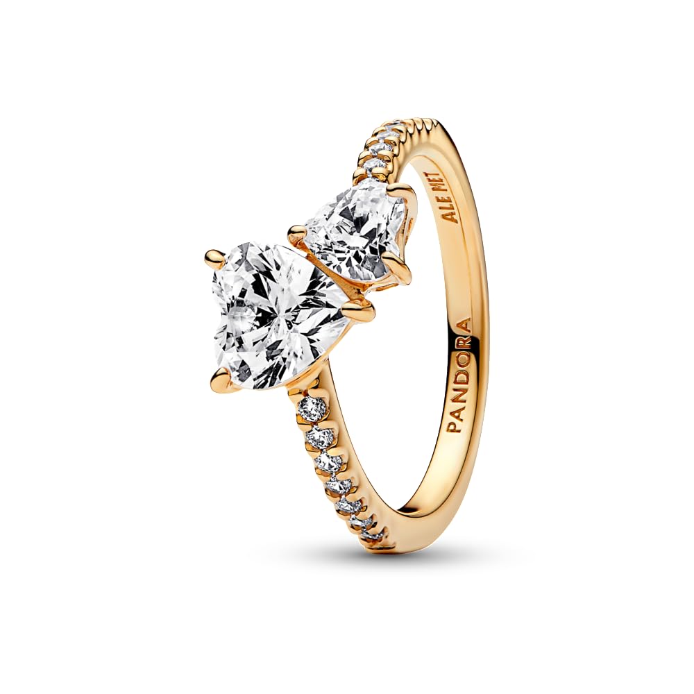 PANDORA Double Heart Sparkling Ring Shine 14k Gold-Plated Ring for ...