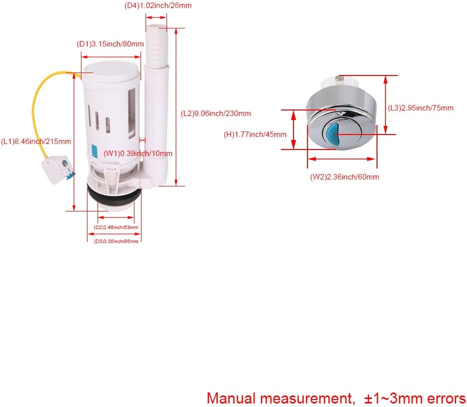 RDEXP Plastic Toilet Cistern Water-Saving Push Button Dual Drain Flush ...