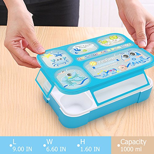 Leakproof Bento Lunch Box for Kids, FIOLOM 5 Compartments Divided Lunch ...