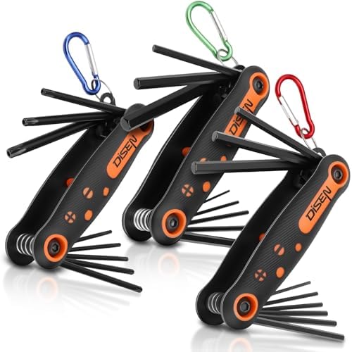 DISEN 25 Pieces Folding Allen Key Set, 3-Pack SAE & Metric Hex Key Set ...