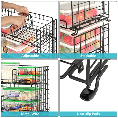 Hayexiha Stackable Pantry Baskets Rack for Snack Spice, 2 Packs Wire ...