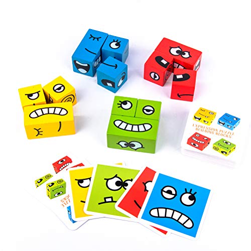 Wanvkee Expression Puzzle Building Blocks for 3+ Years Kids Wooden Toys ...