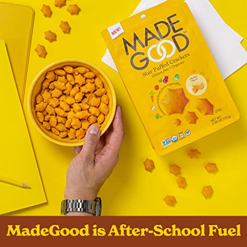 MadeGood Star Puffed Crackers, Cheddar, 6 Bags (4.26oz Each) Gluten ...
